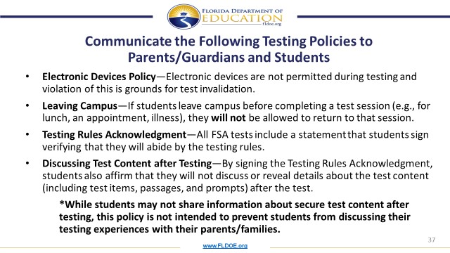 Testing Information | Fruit Cove Middle School
